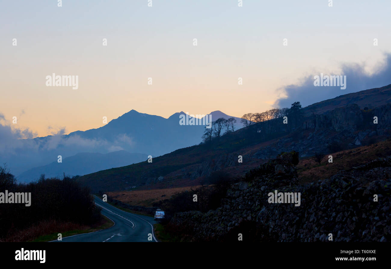 Scenic, twilight landscape capturing silhouetted view of spectacular ...