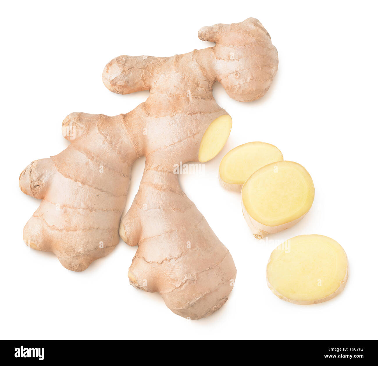 Isolated ginger. Cut ginger root, top view, isolated on white ...