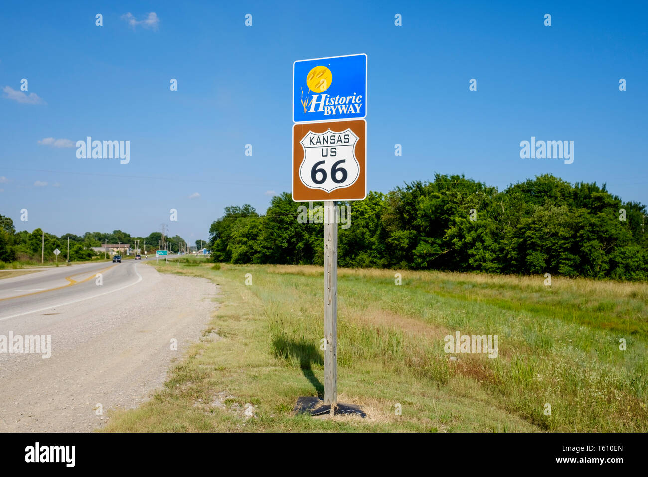 Historic U.S. Route 66 official traffic sign in Kansas, USA Stock Photo ...