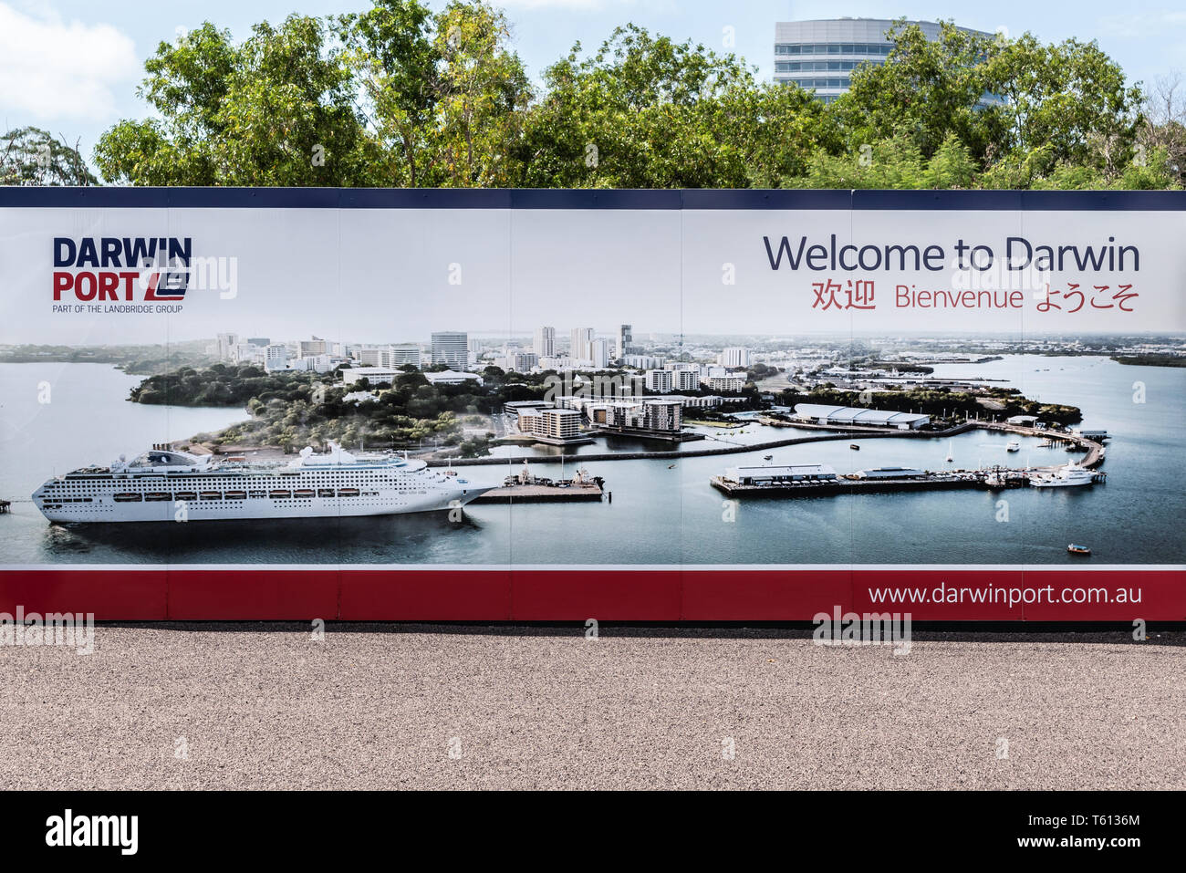 Darwin Australia - February 22, 2019: large mural welcome multi-lingual ...