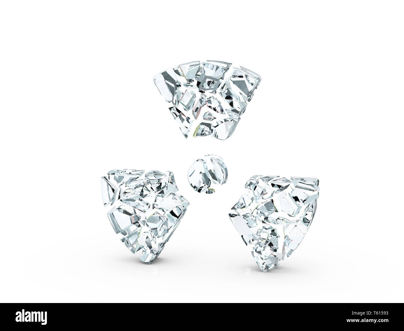 Broken glass radiation symbol on a white background. 3d illustration ...