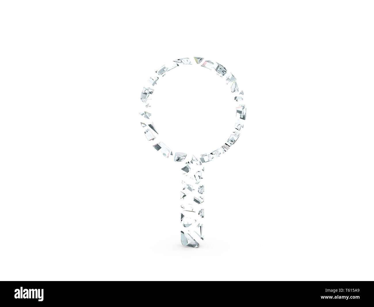 Broken glass magnifier symbol on a white background. 3d illustration ...