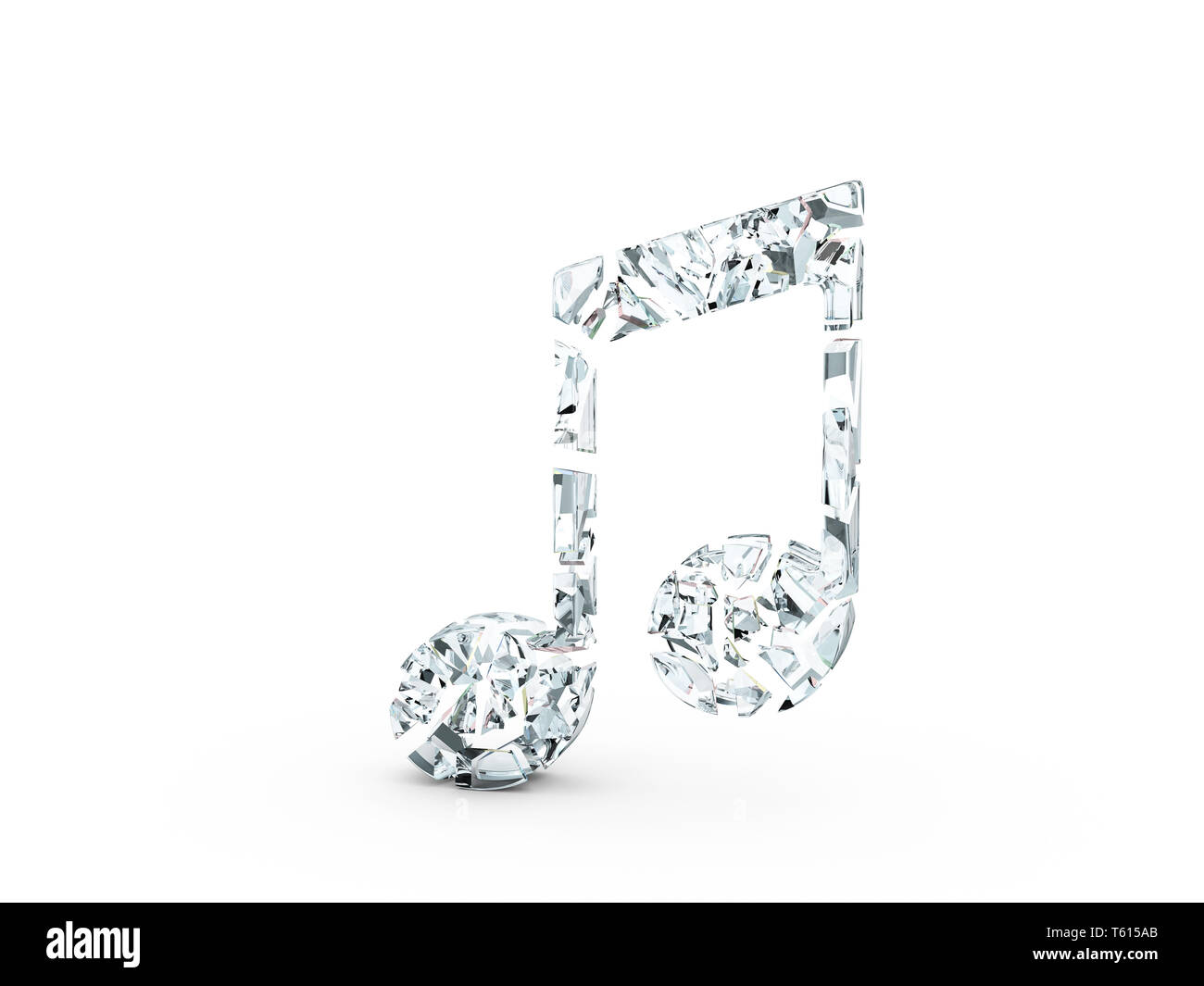 Broken glass music note symbol on a white background. 3d illustration ...