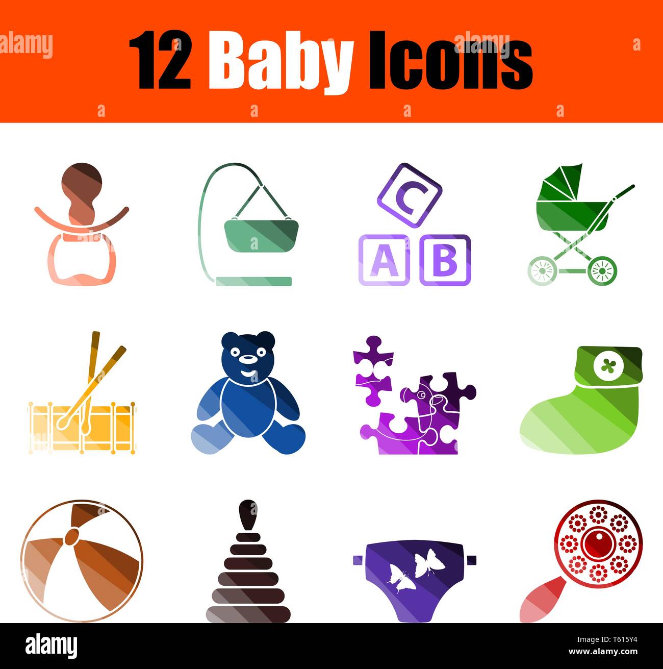 Baby Icon Set. Flat Color Ladder Design. Vector Illustration Stock ...