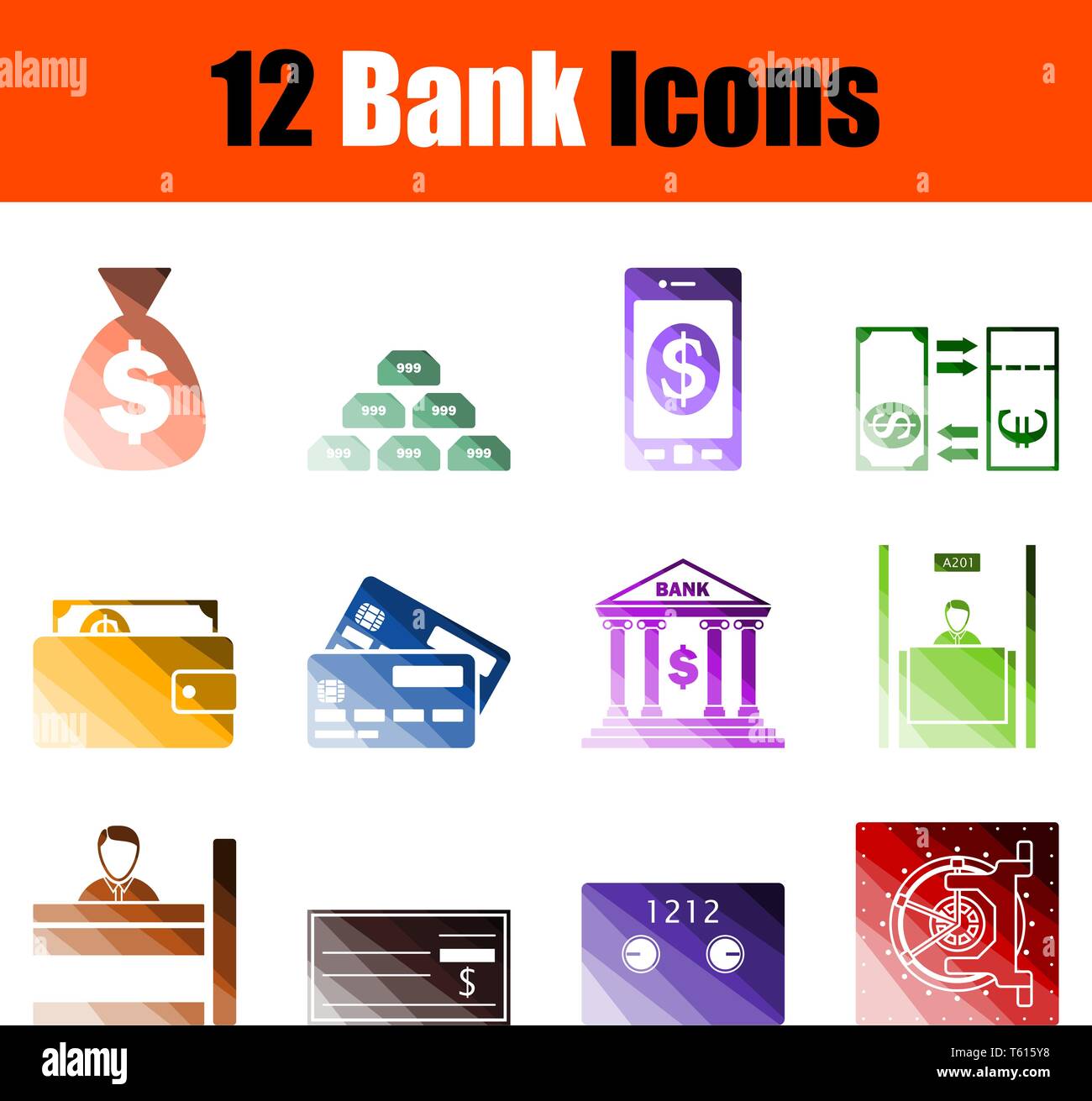Set of Bank Icons. Color Ladder Design. Vector Illustration Stock ...