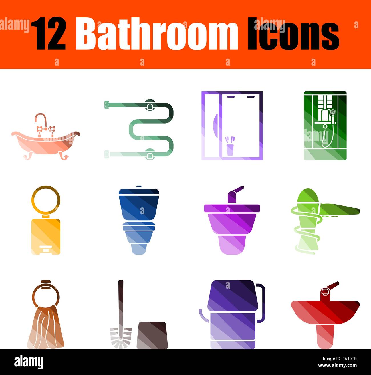 Bathroom Icon Set. Flat Color Ladder Design. Vector Illustration Stock ...