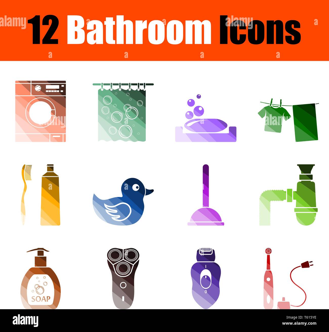 Bathroom Icon Set. Flat Color Ladder Design. Vector Illustration Stock ...