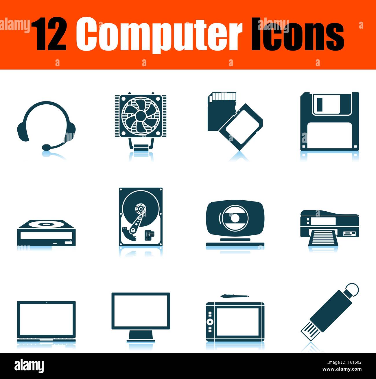 Computer Icon Set. Shadow Reflection Design. Vector Illustration Stock ...