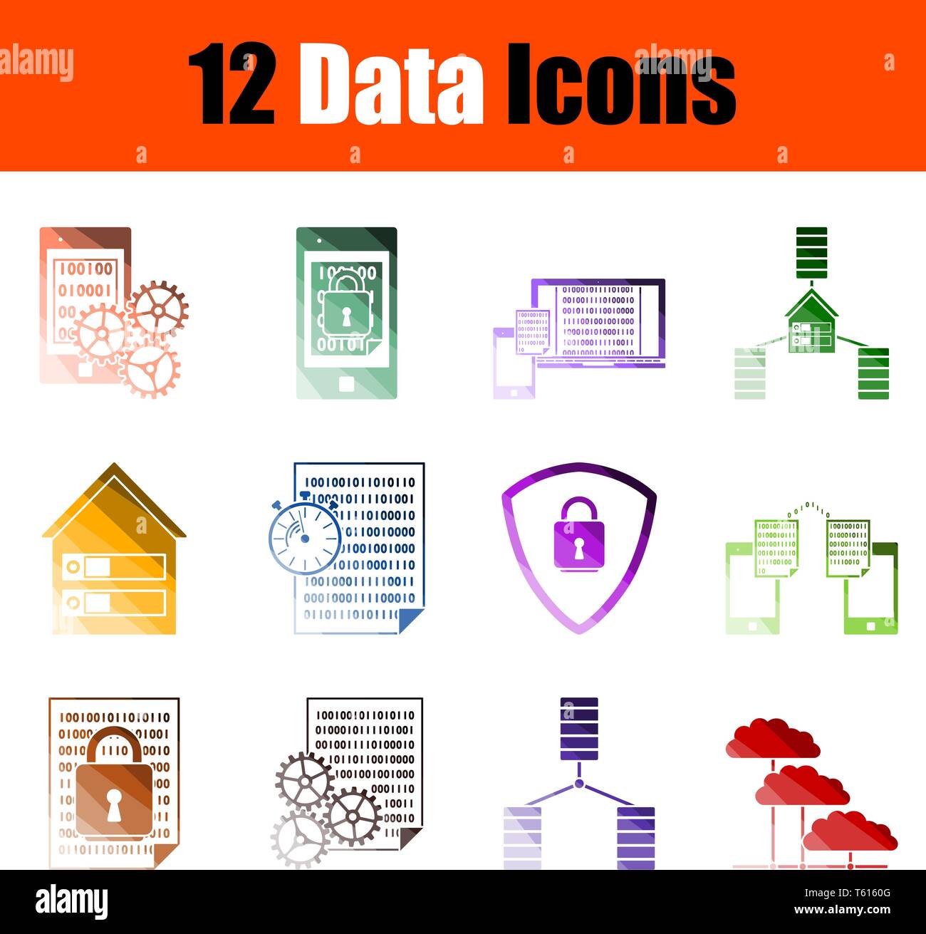 Data Icon Set. Flat Color Ladder Design. Vector Illustration Stock ...