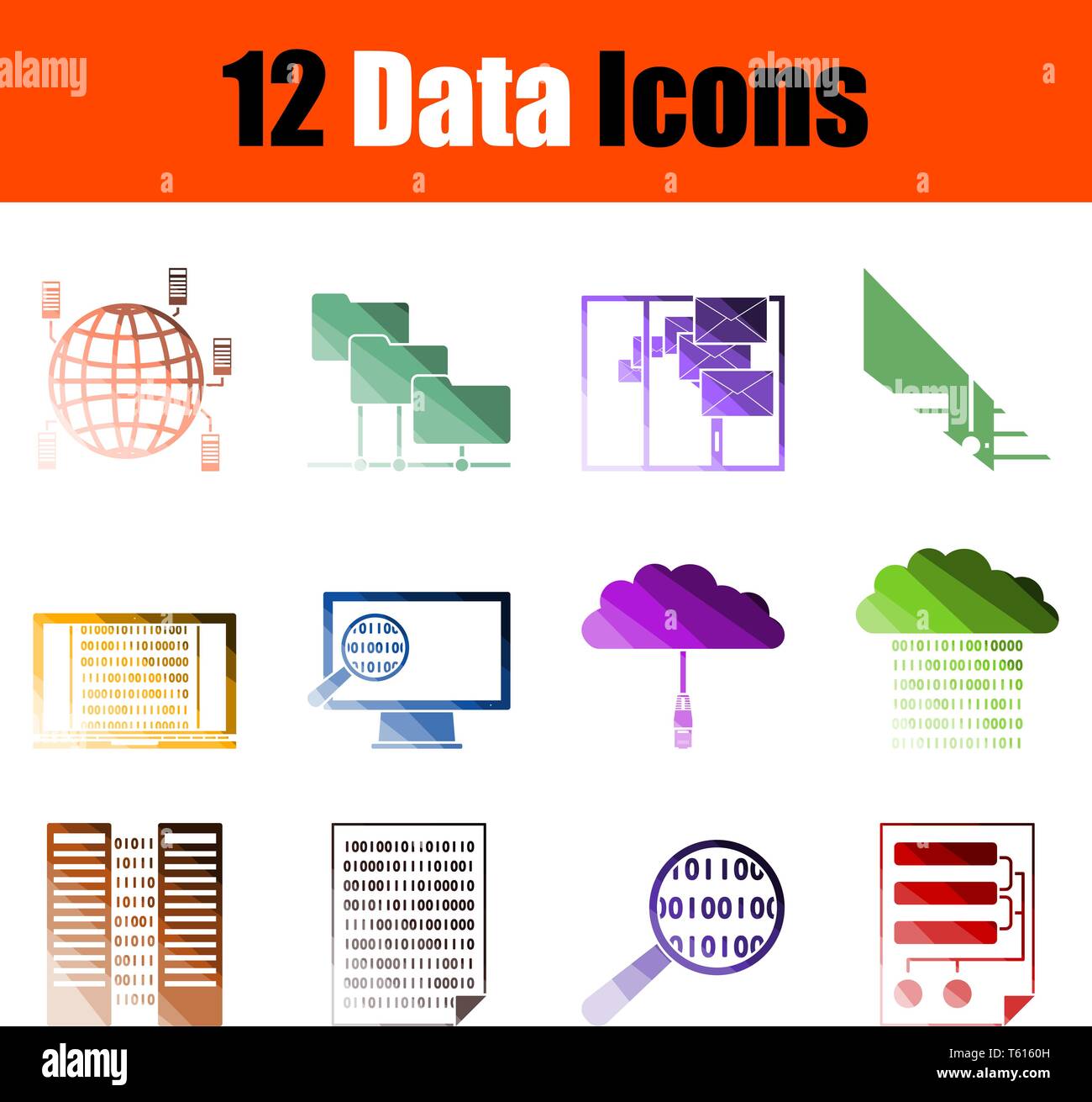 Data Icon Set. Flat Color Ladder Design. Vector Illustration Stock ...