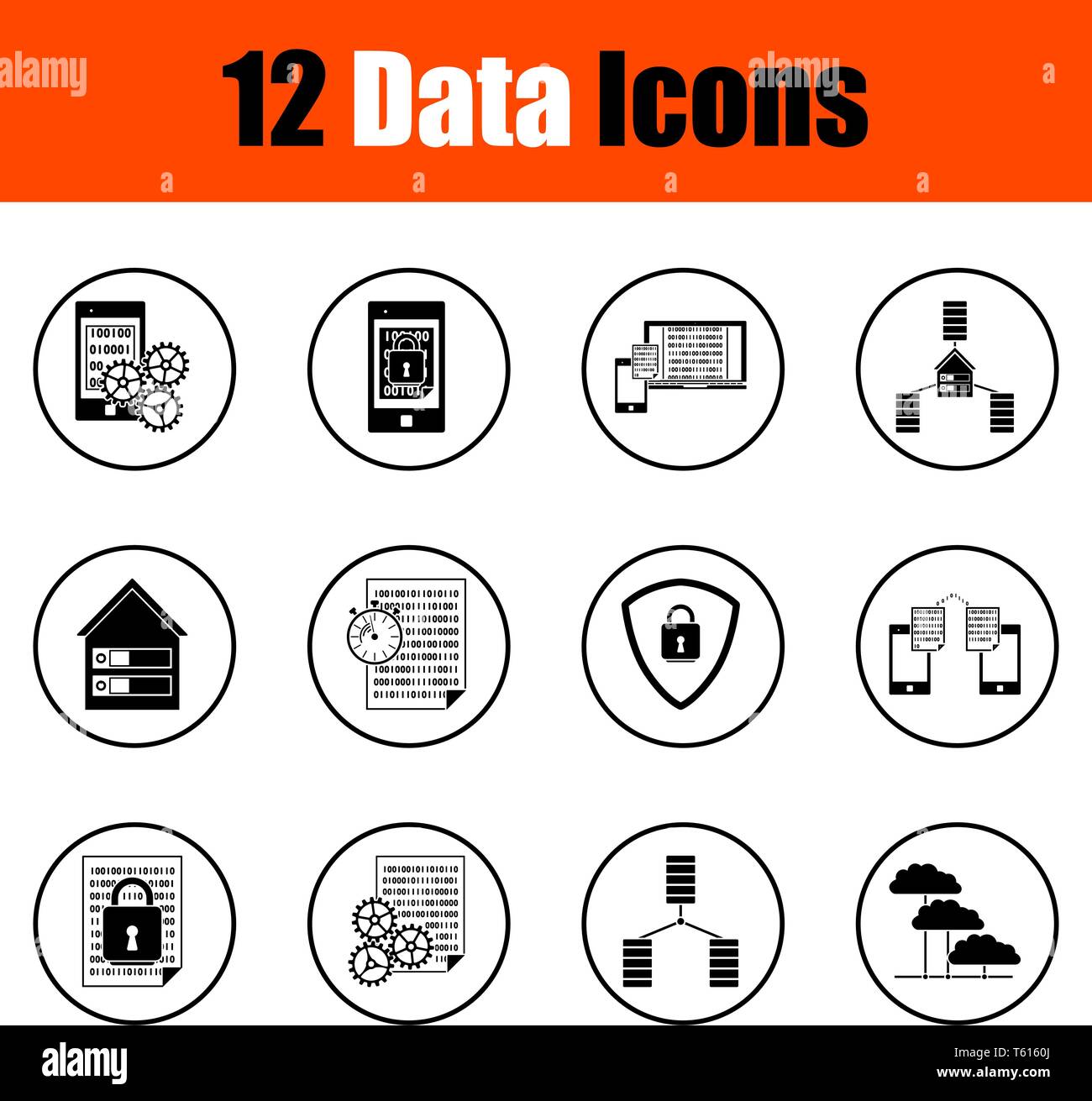 Set of 12 Data Icons. Thin Circle Design. Fully Editable Vector ...