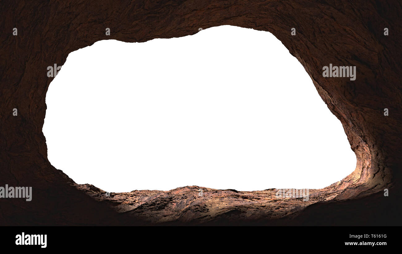 cave opening, mysterious den entrance in bright light, 3d rendering ...