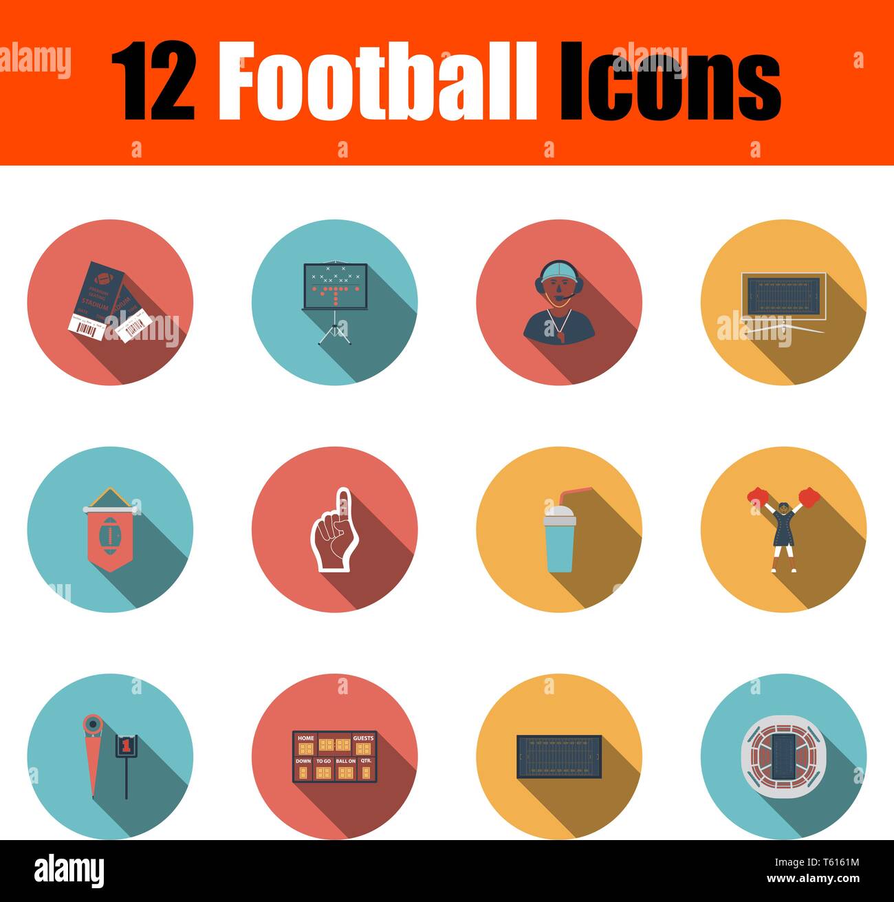 Football Icon Set. Flat Design With Long Shadow. Vector illustration ...