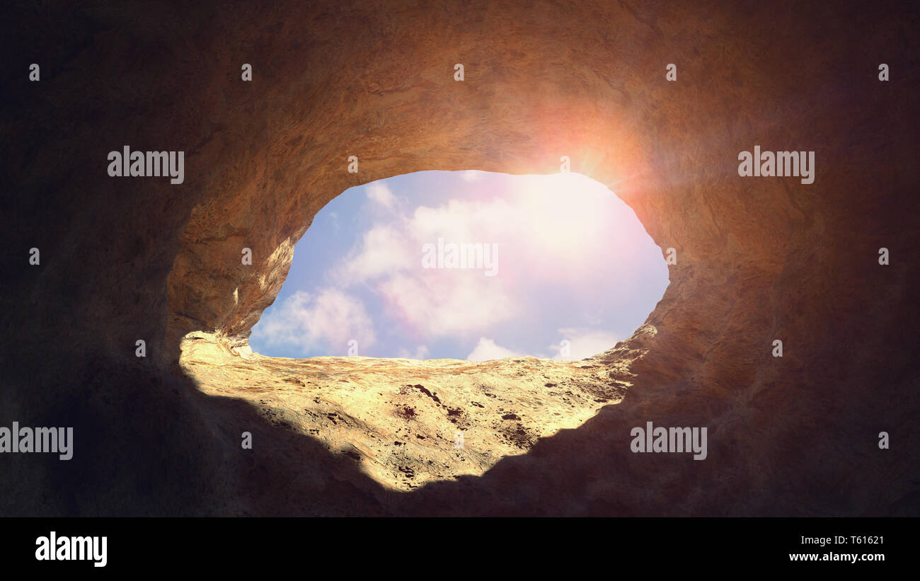 cave entrance, mysterious den opening with blue sky Stock Photo - Alamy