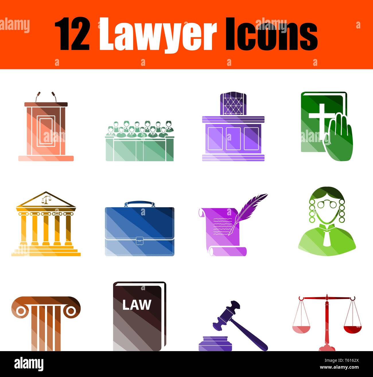 Lawyer Icon Set. Flat Color Ladder Design. Vector Illustration Stock ...