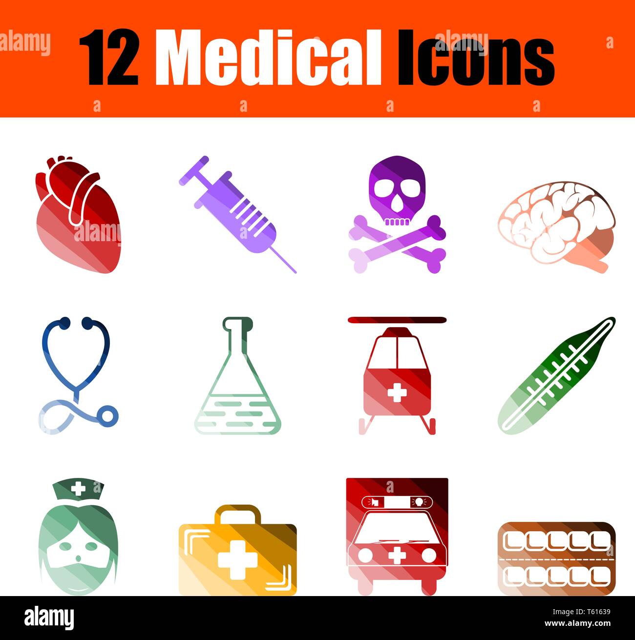 Medical Icon Set. Flat Color Ladder Design. Vector Illustration Stock ...