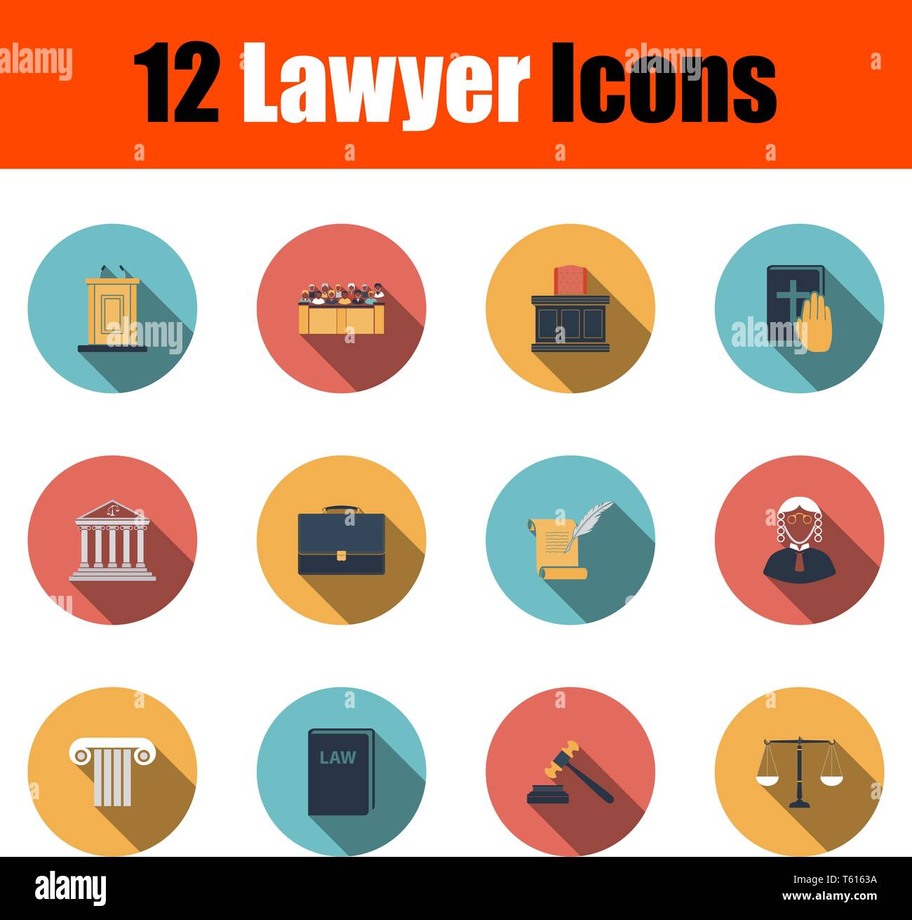 Lawyer Icon Set. Flat Design With Long Shadow. Vector illustration ...