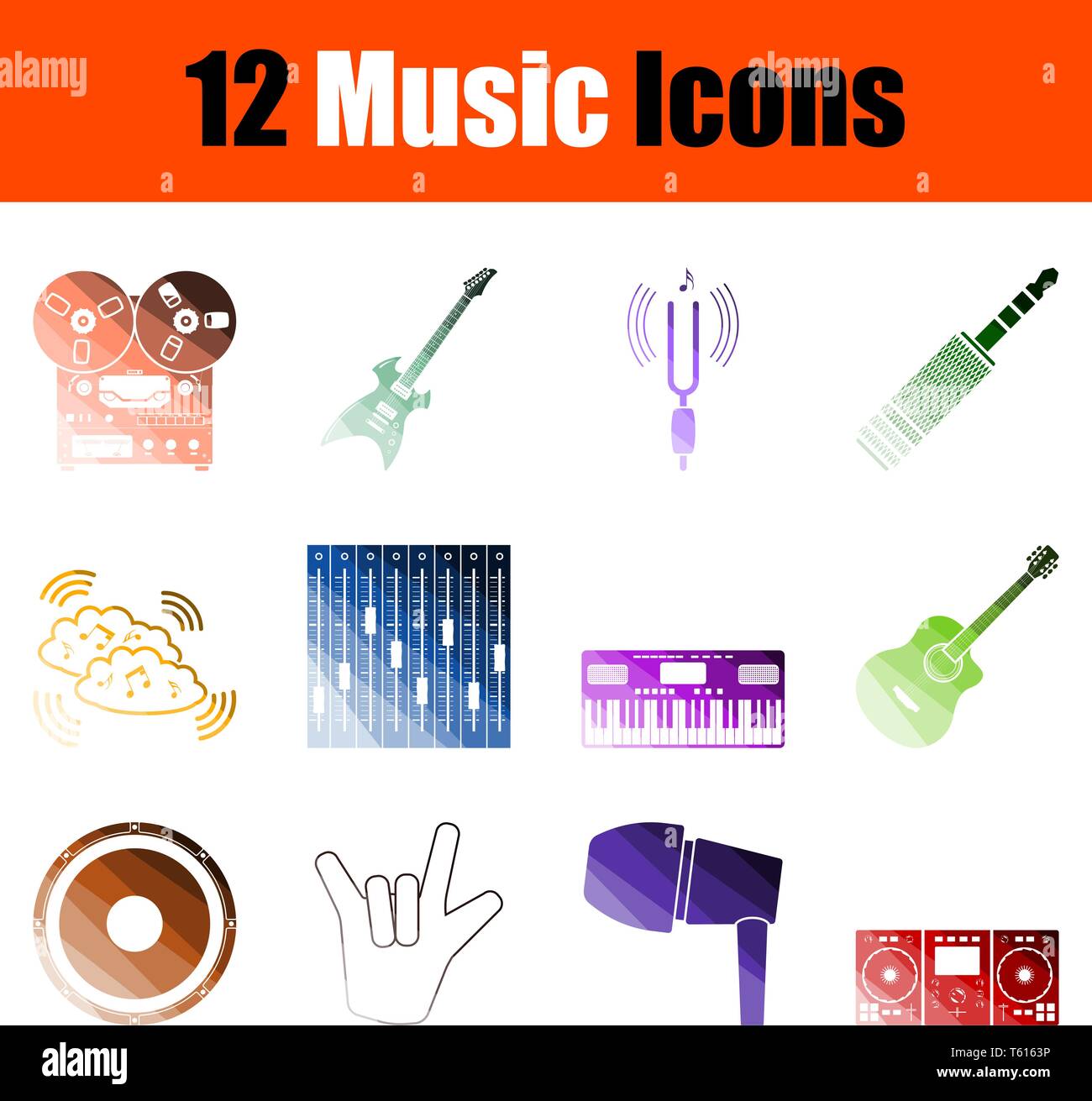 Music Icon Set. Flat Color Ladder Design. Vector Illustration Stock ...