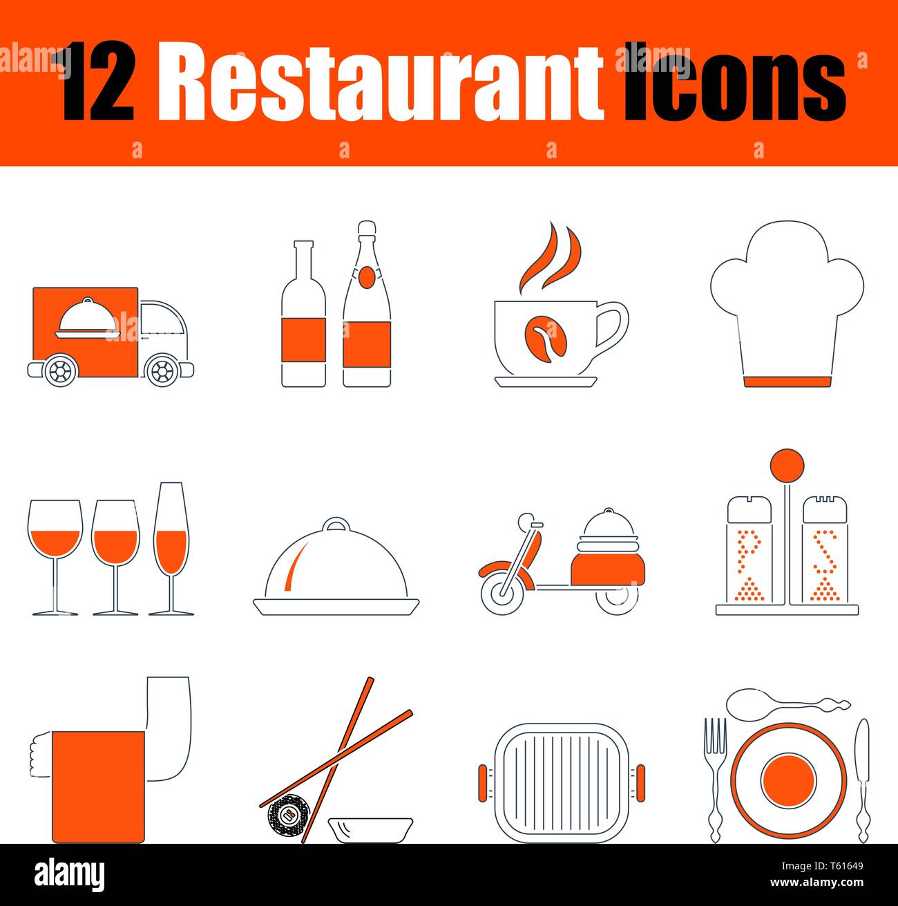 Restaurant Icon Set. Thin Line With Orange Design. Fully editable ...