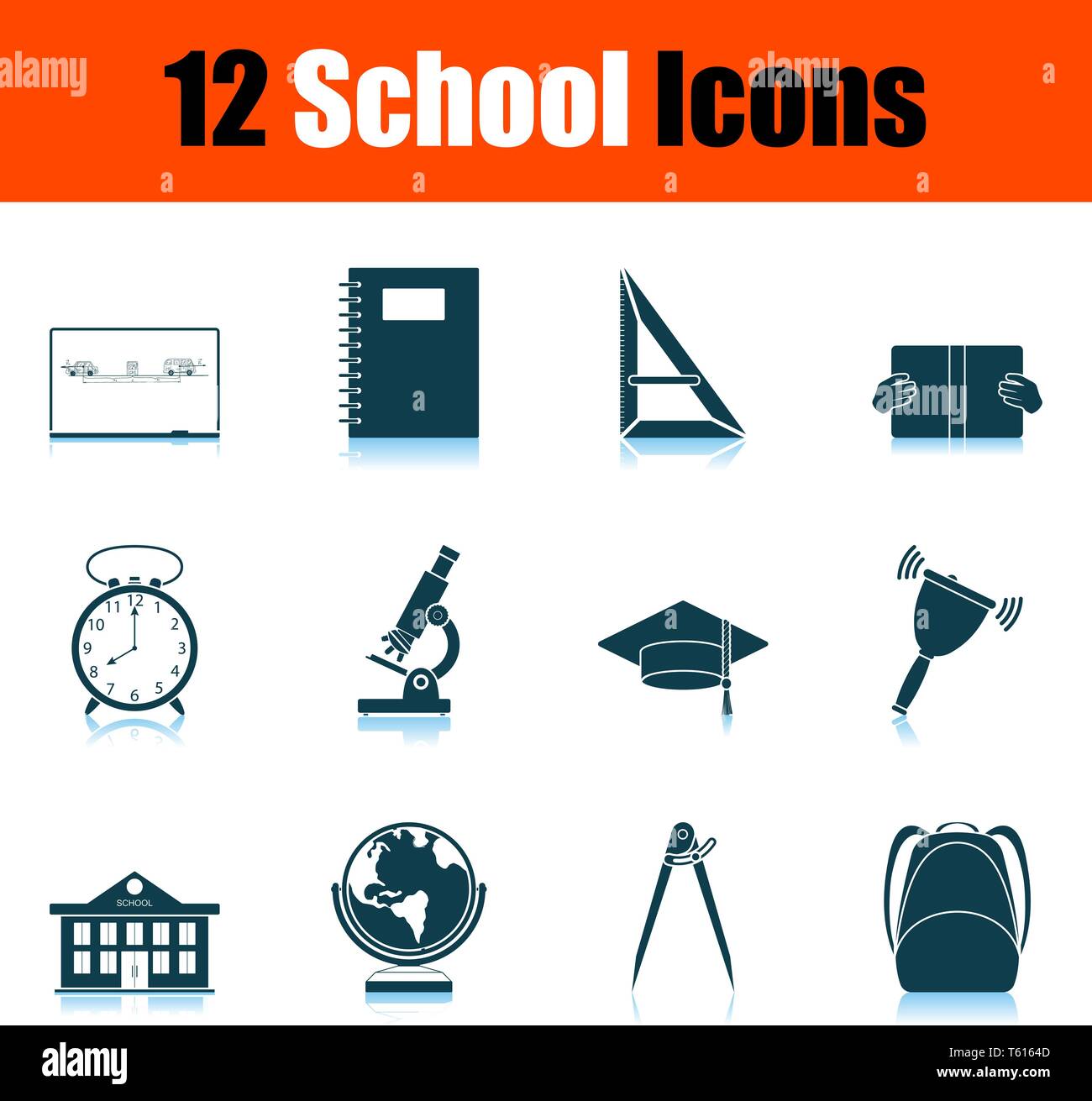 School Icon Set. Shadow Reflection Design. Vector Illustration Stock ...