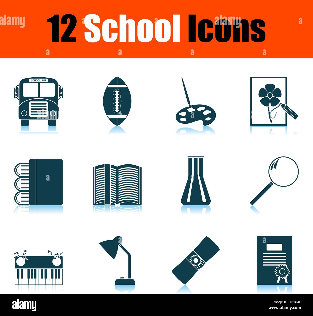 School Icon Set. Shadow Reflection Design. Vector Illustration Stock ...