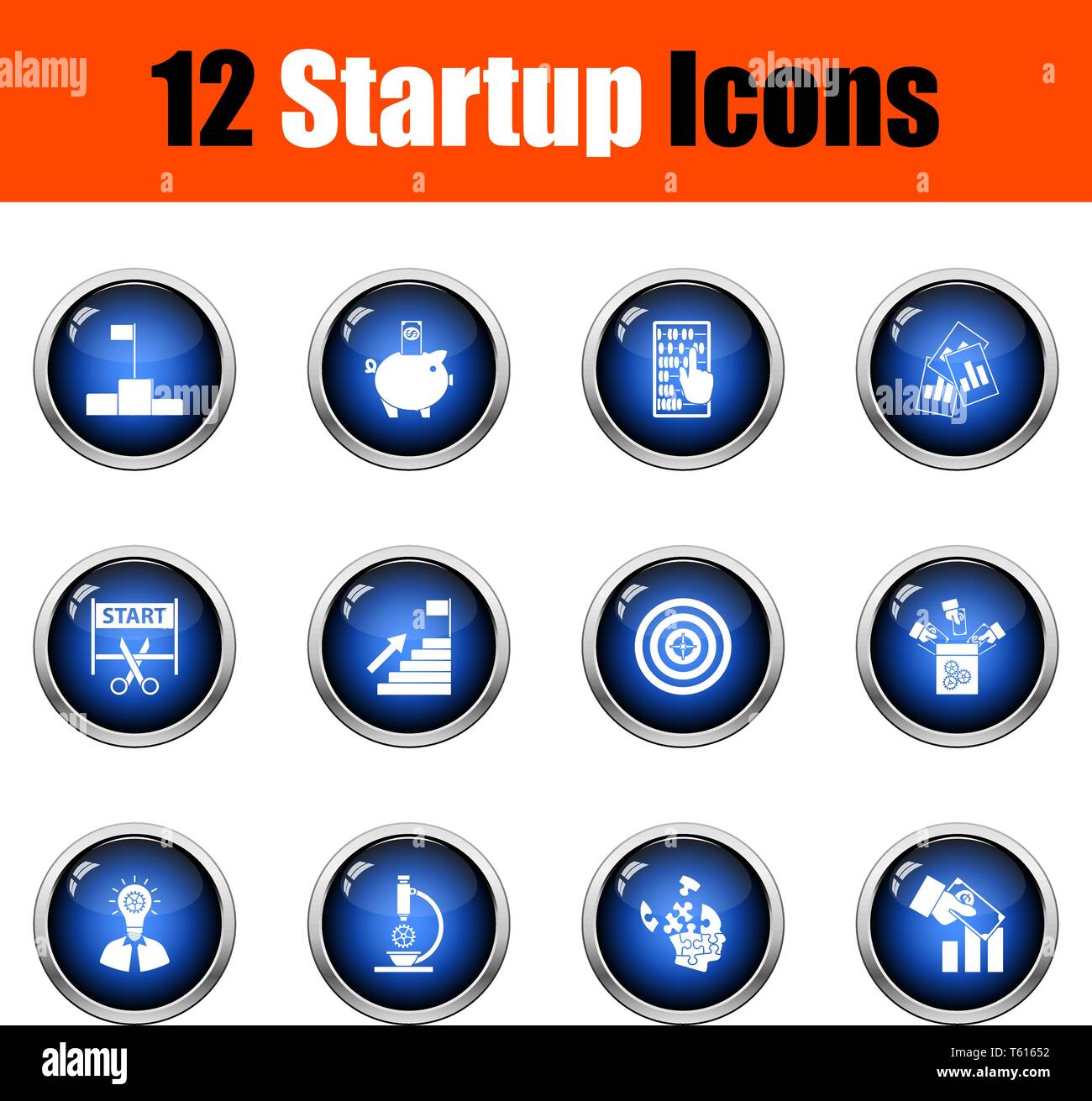 Set of 12 icons on Startup theme. Glossy Button Design. Fully editable ...