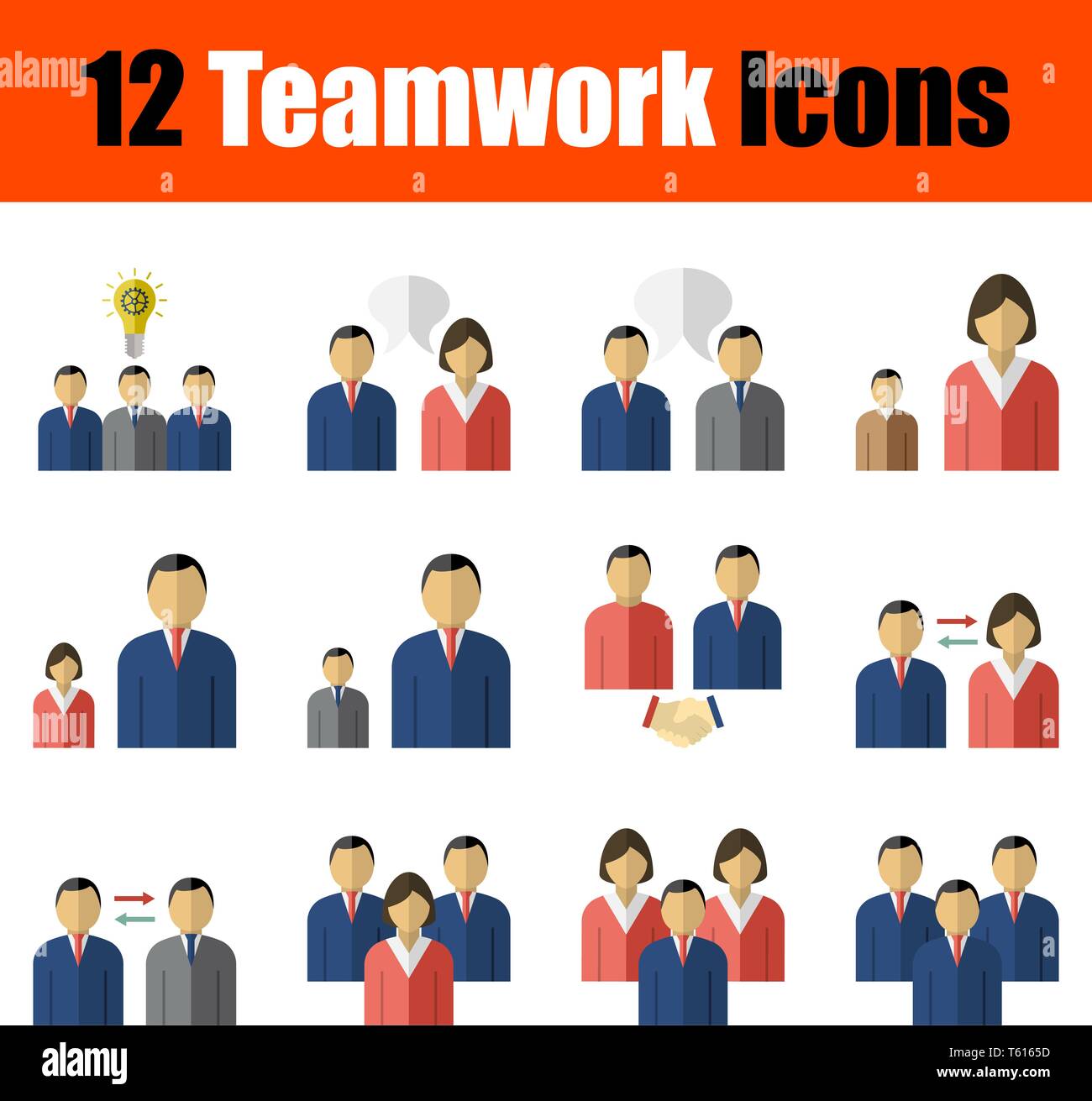 Set of 12 icons on Teamwork theme. Flat Design. Fully editable vector ...