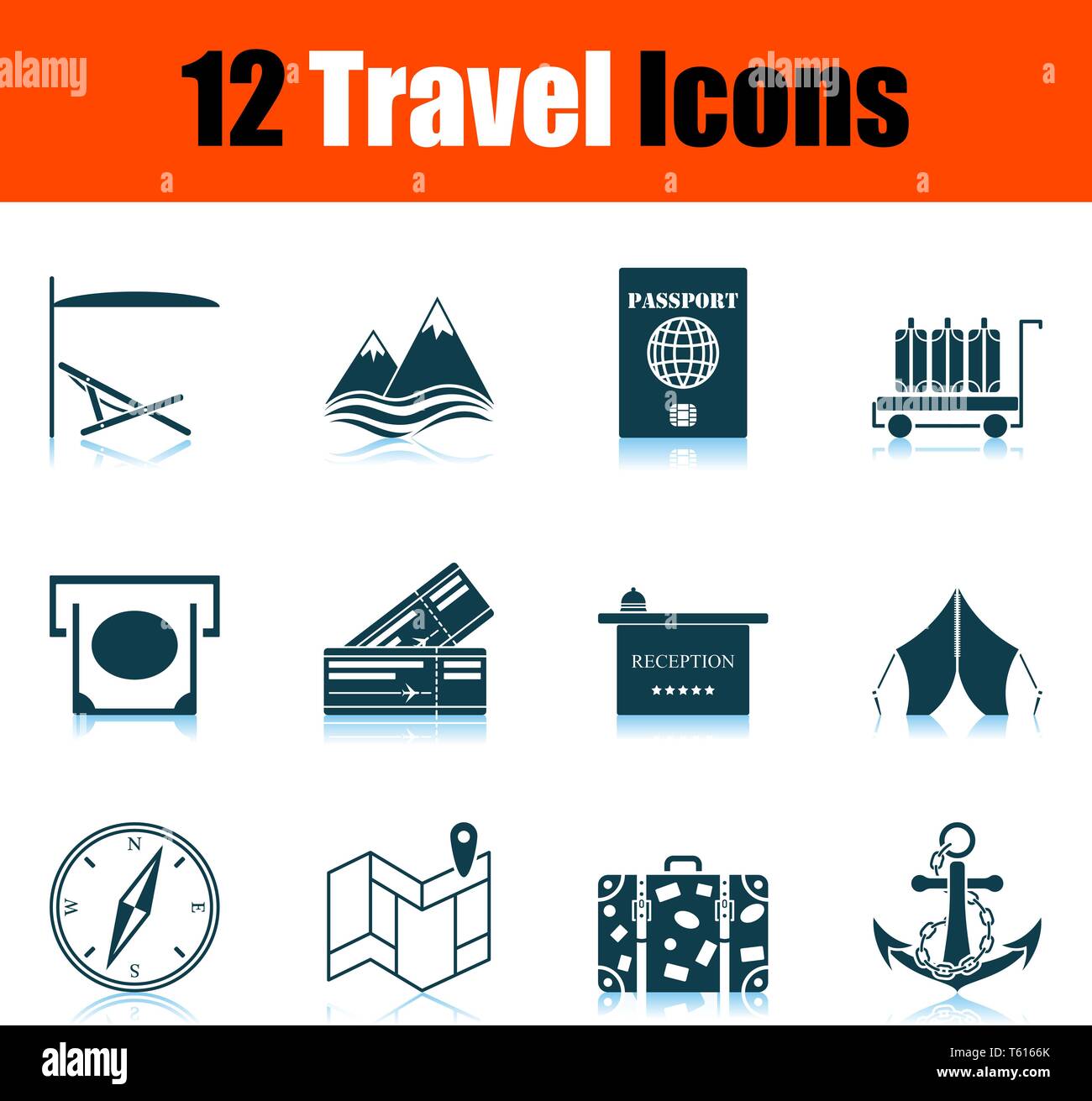 Travel Icon Set. Shadow reflection design. Vector illustration Stock ...