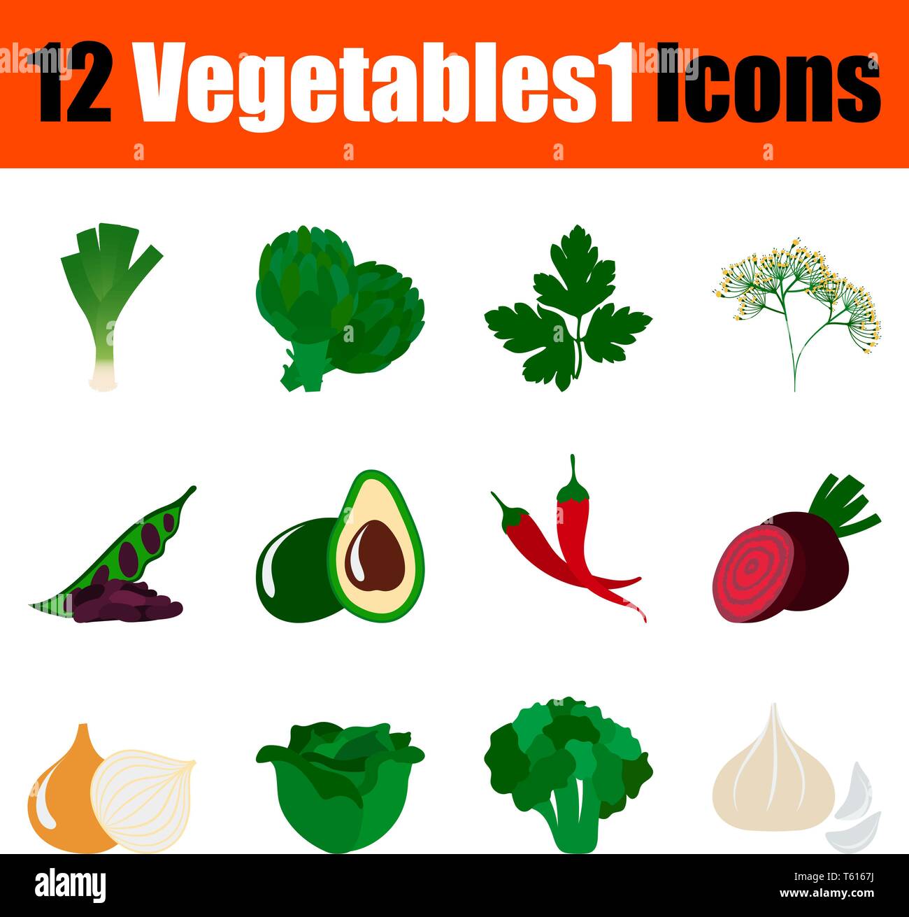 Set of Vegetables Icons. Full Color Design. Vector Illustration Stock ...