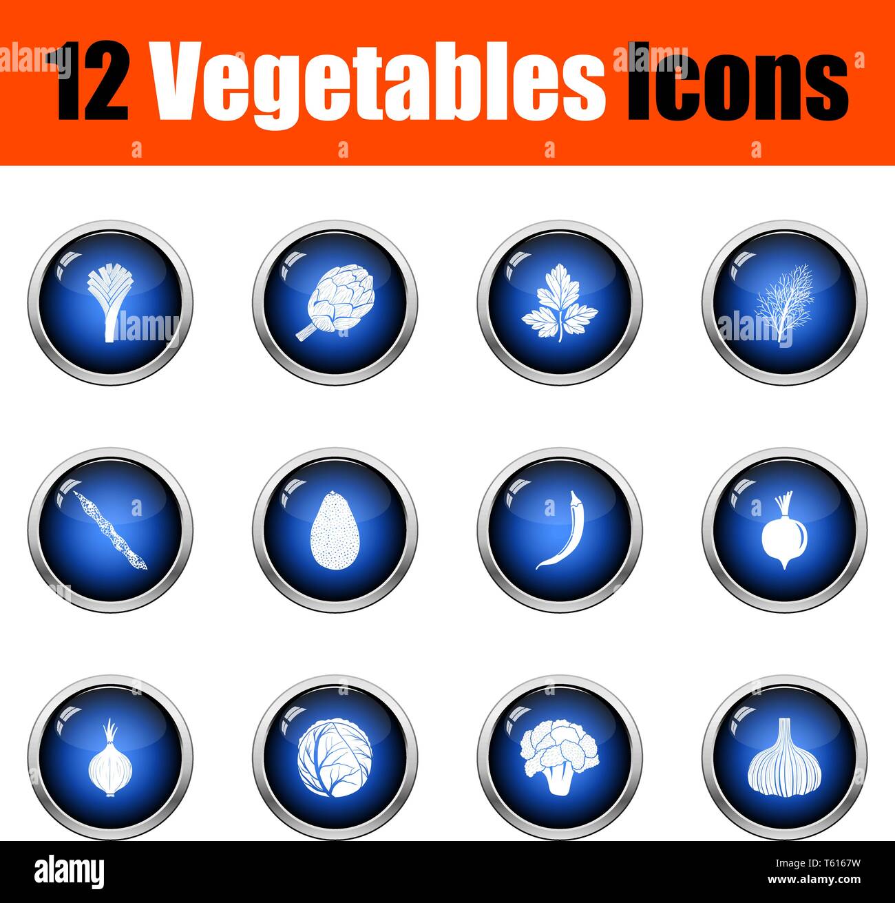 Vegetables Icon Set. Glossy Button Design. Vector Illustration Stock ...