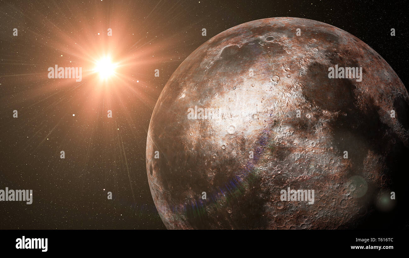 Earth's Moon lit by the Sun, object in the Solar System (3d space ...