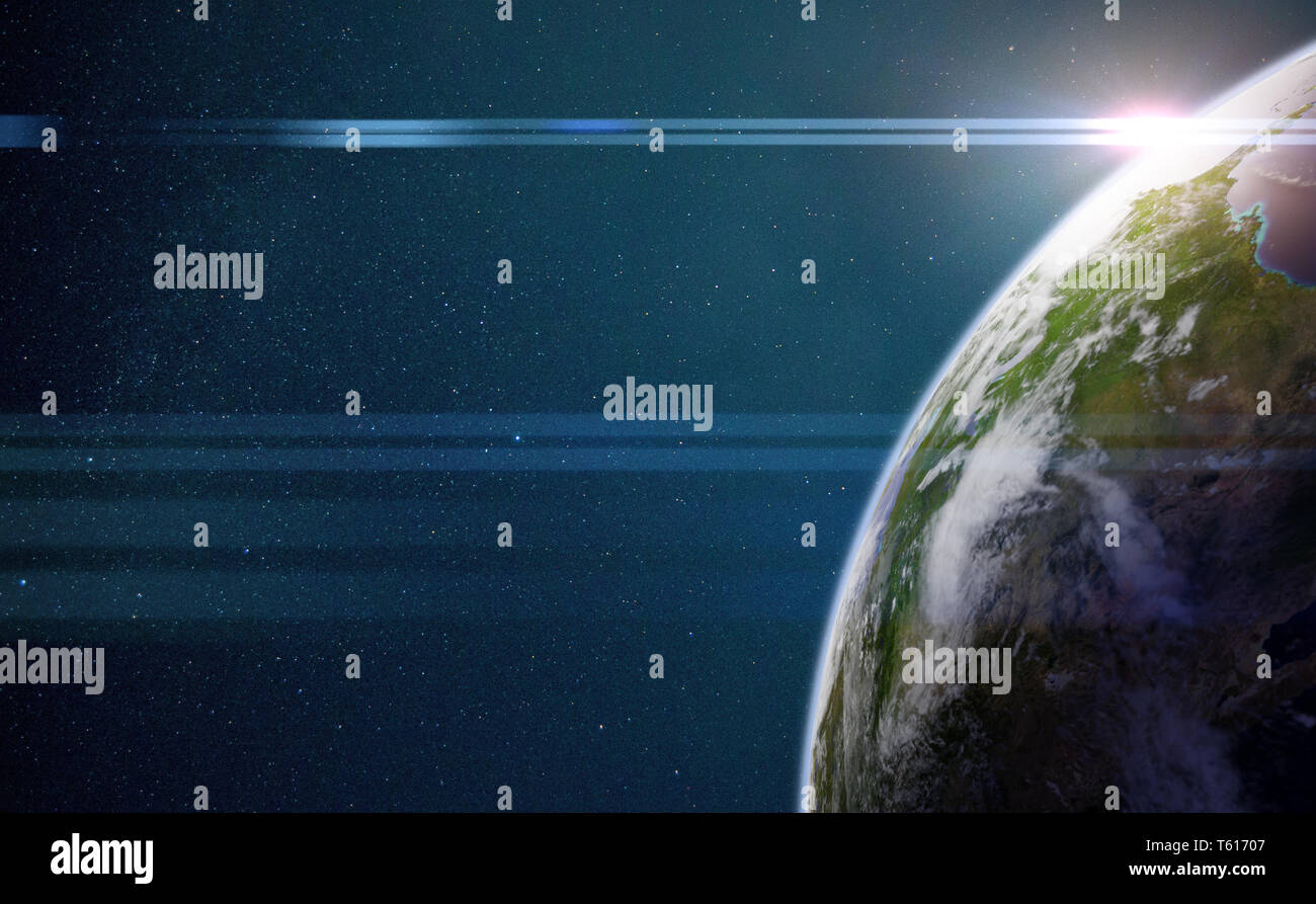 sunset over the planet Earth (3d render, elements of this image are ...