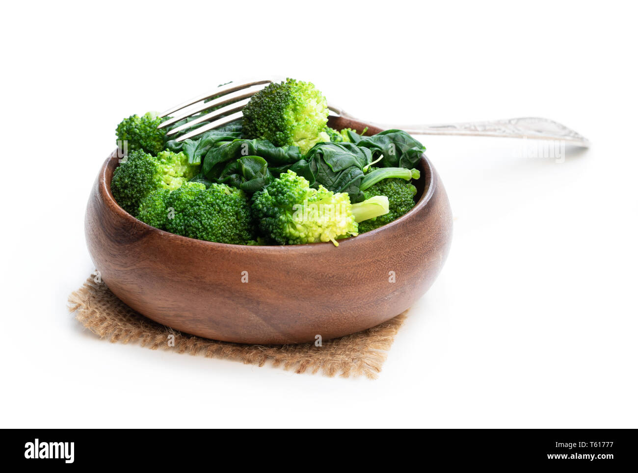 Steamed fresh broccoli with spinach isolated on white background Stock ...