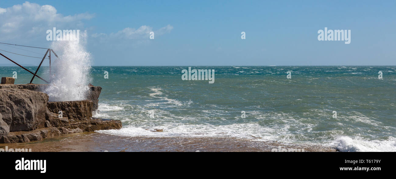 Storm Hannah hitting Portland Bill 27th April 2019 UK Stock Photo - Alamy