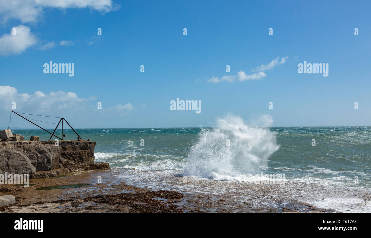 Storm Hannah hitting Portland Bill 27th April 2019 UK Stock Photo - Alamy