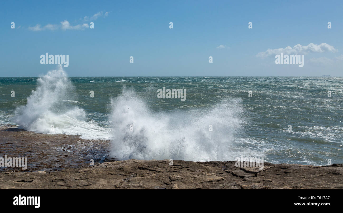 Storm Hannah hitting Portland Bill 27th April 2019 UK Stock Photo - Alamy
