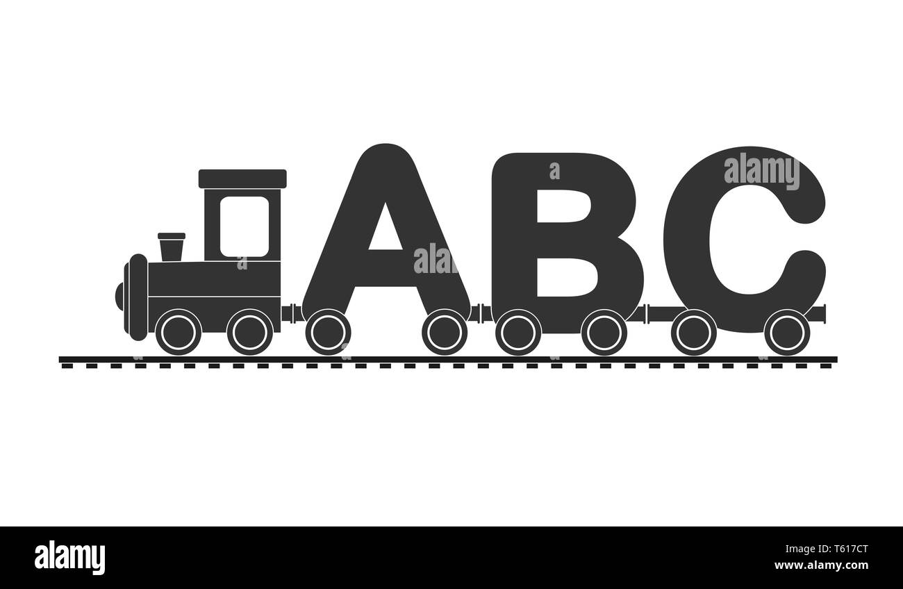 Children's train with locomotive and carriages of letters, flat design ...