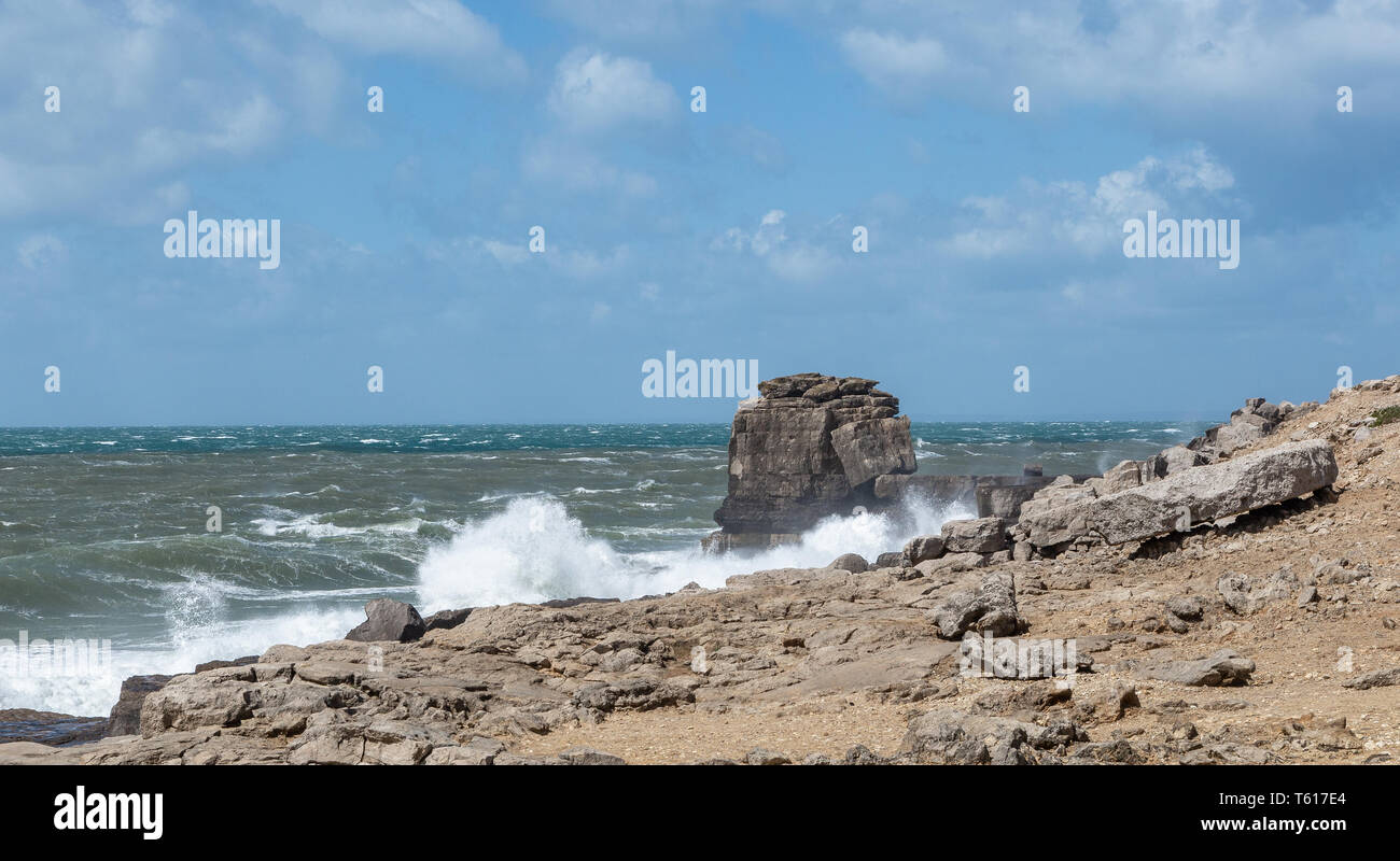 Storm Hannah hitting Portland Bill 27th April 2019 UK Stock Photo - Alamy