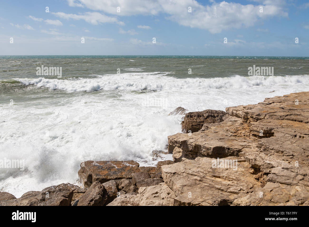 Storm Hannah hitting Portland Bill 27th April 2019 UK Stock Photo - Alamy