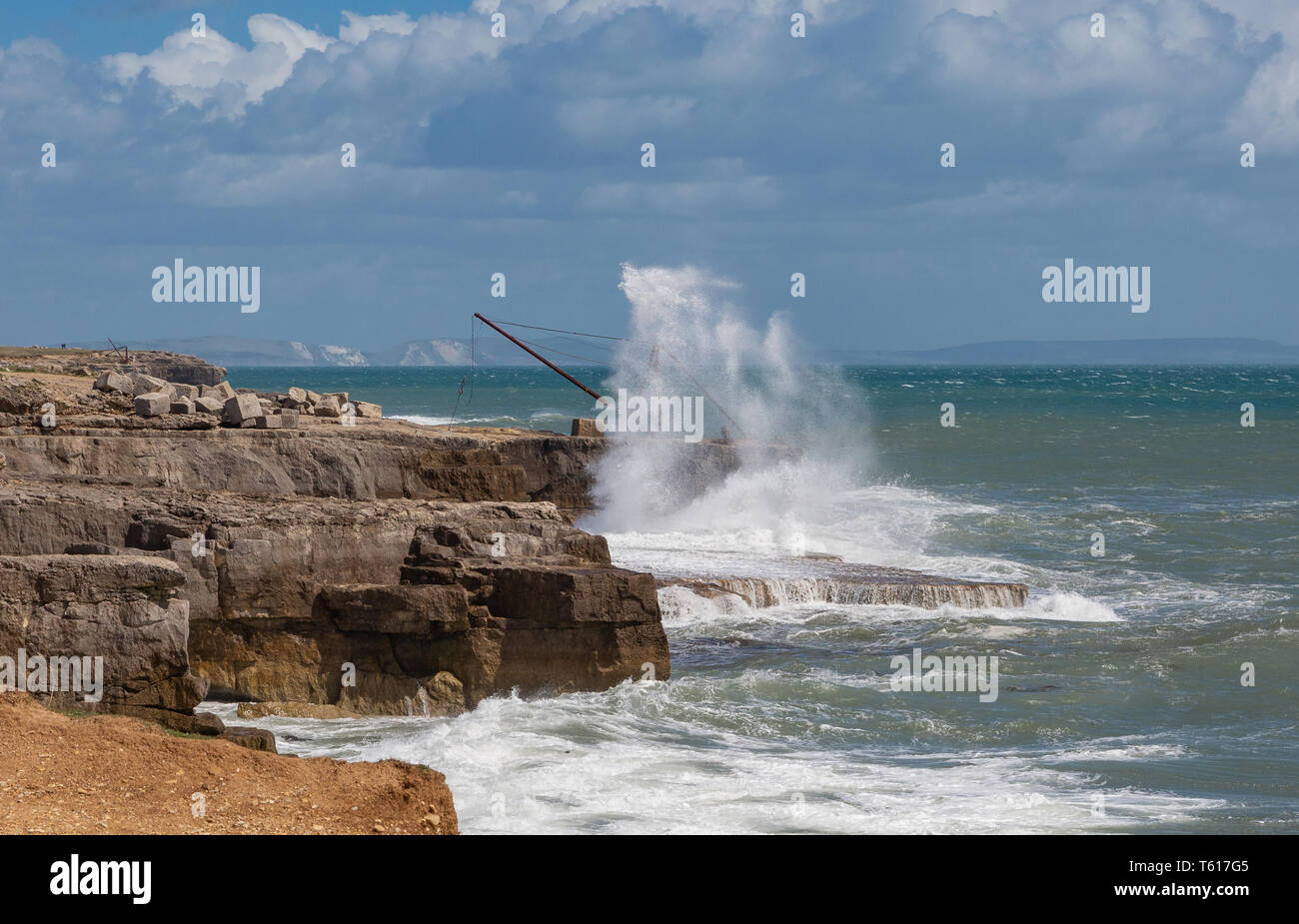 Storm Hannah hitting Portland Bill 27th April 2019 UK Stock Photo - Alamy