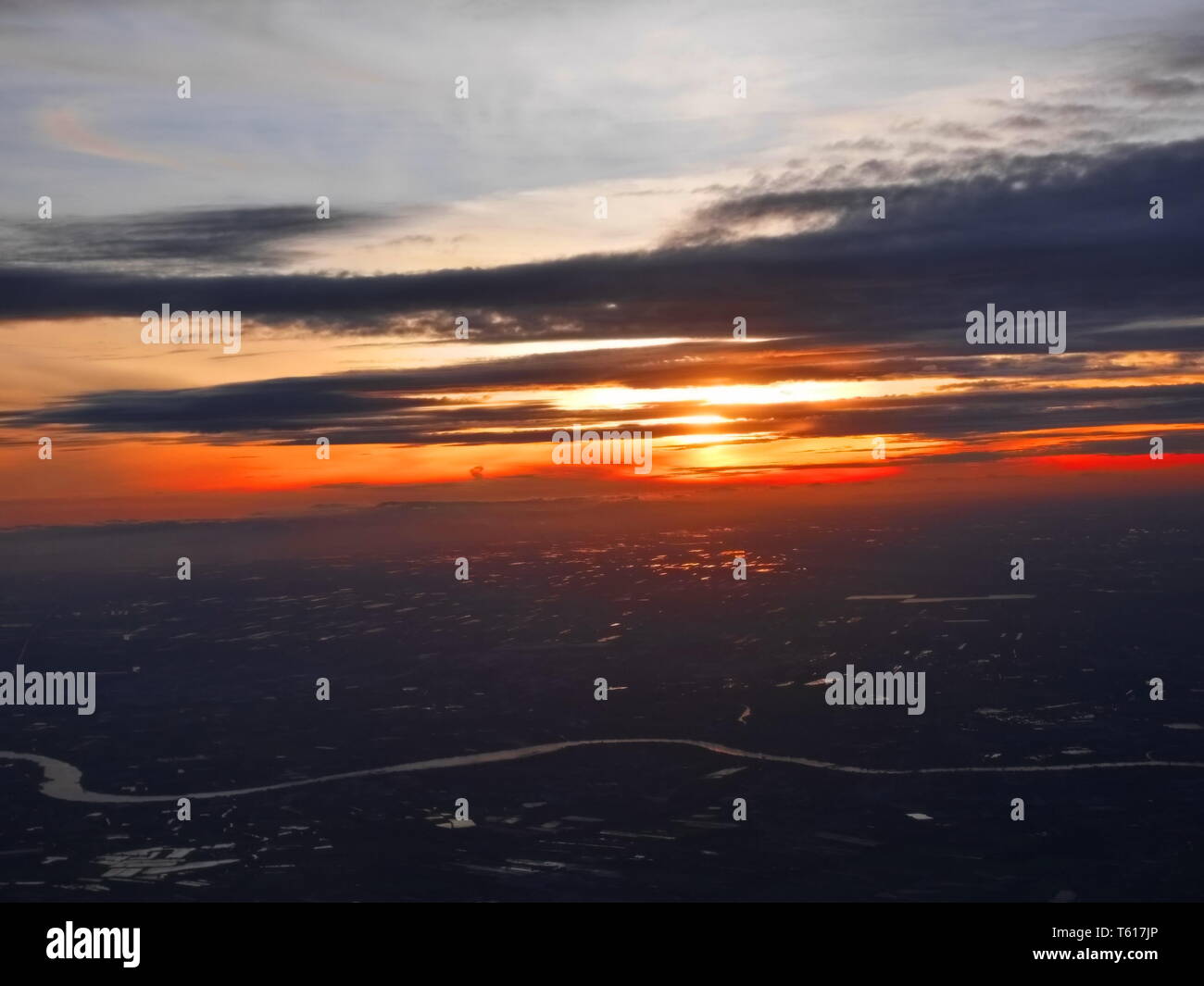 the sun rise time in the city shoot from plane Stock Photo - Alamy