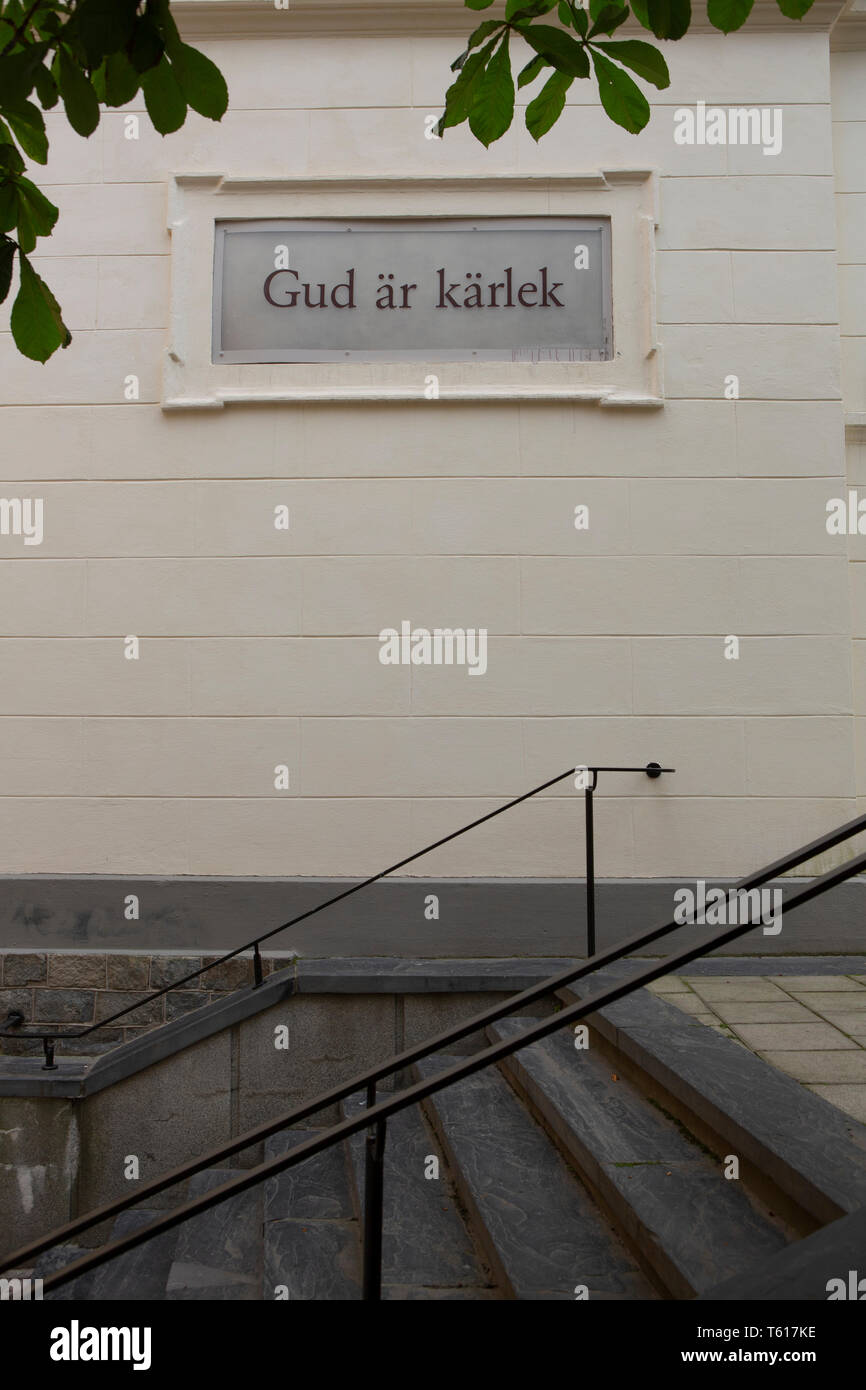 Message on the wall of the Andrea Church, Stockholm, Sweden Stock Photo ...