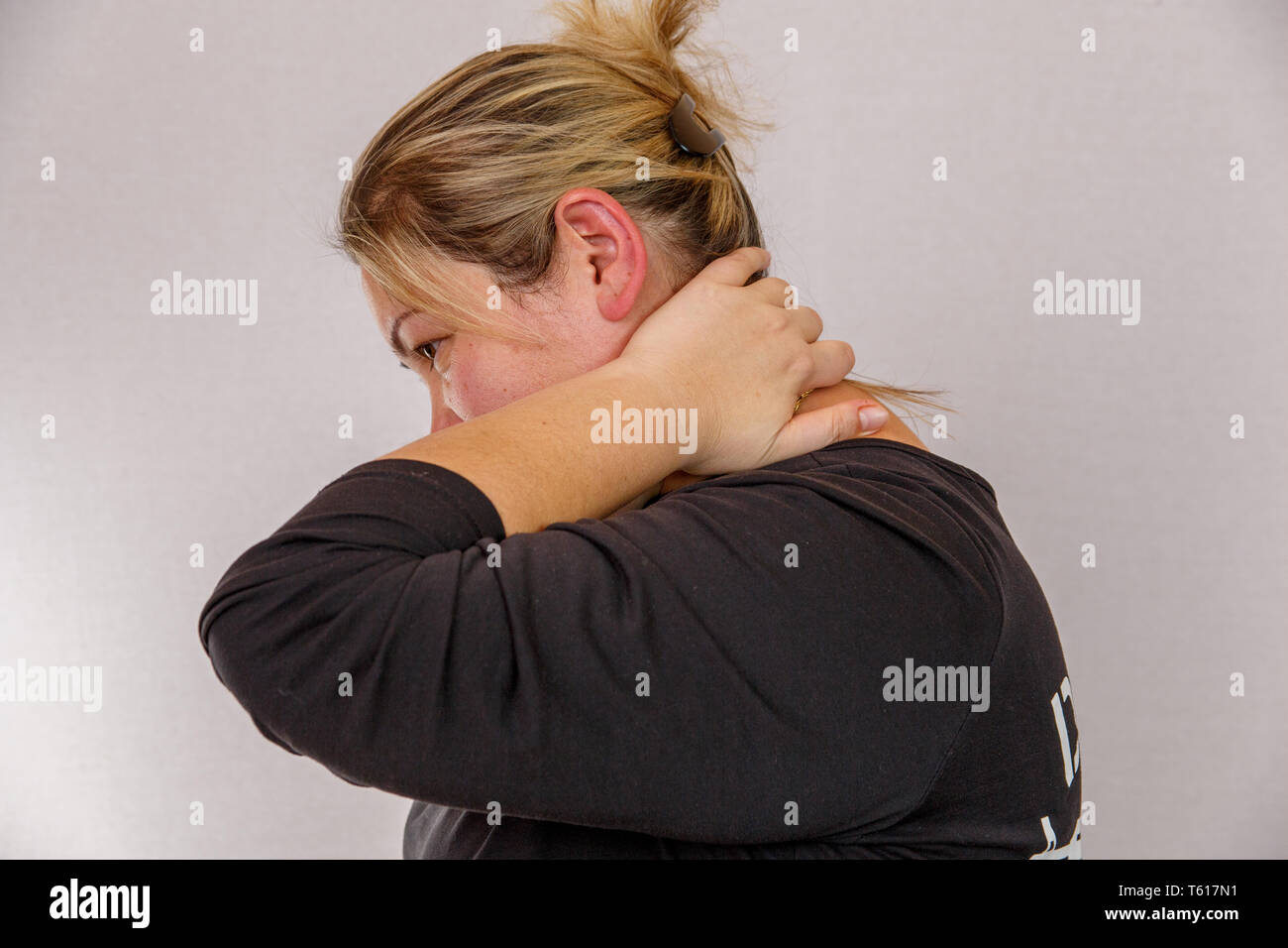 Neckache. Woman Feeling Stress And Strong Neck Pain. Woman Feeling ...