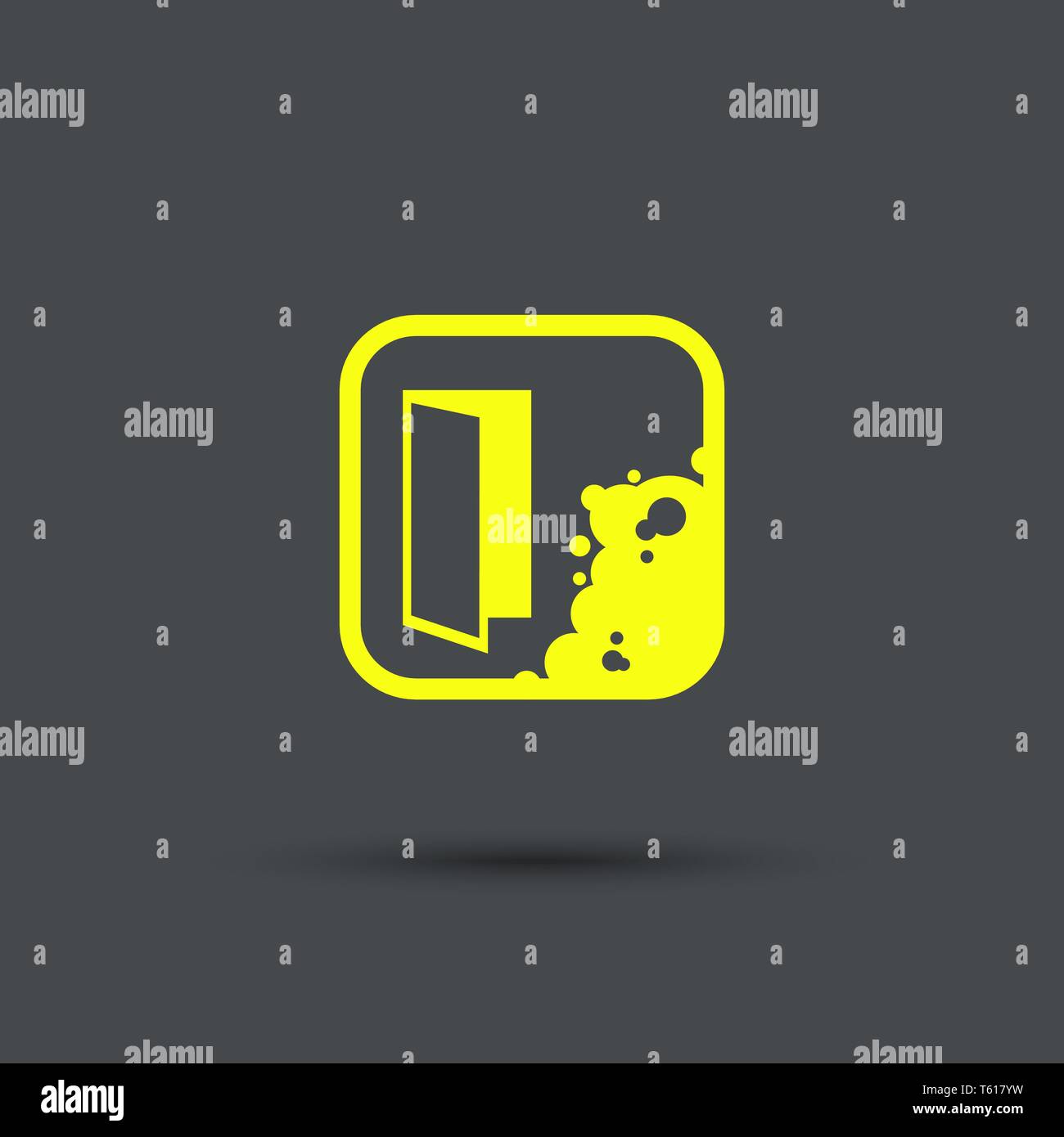 Emergency exit icon. Isolated. Yellow sign on the gray background ...