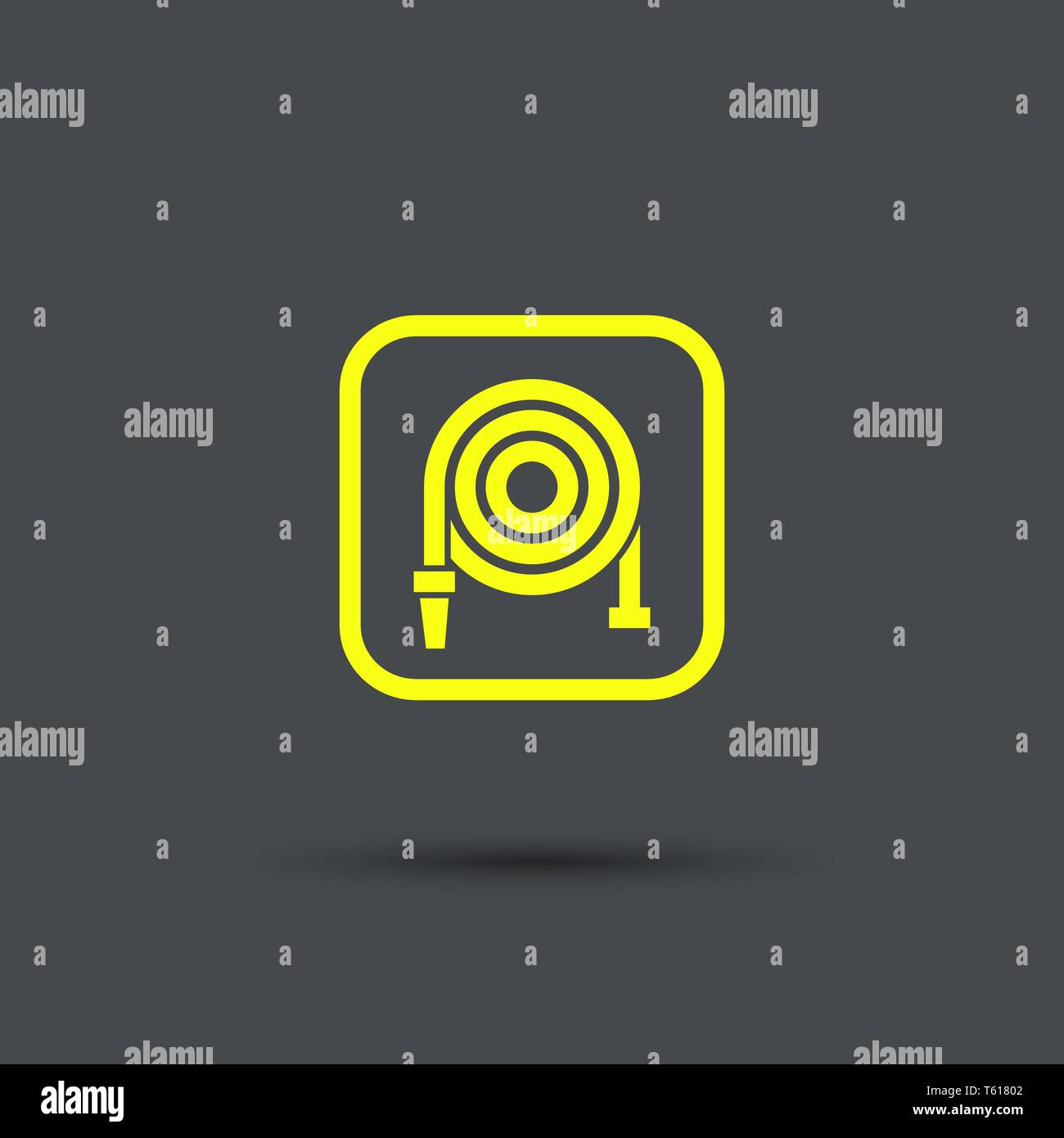 Fire hose reel icon. Isolated. Yellow sign on the gray background ...