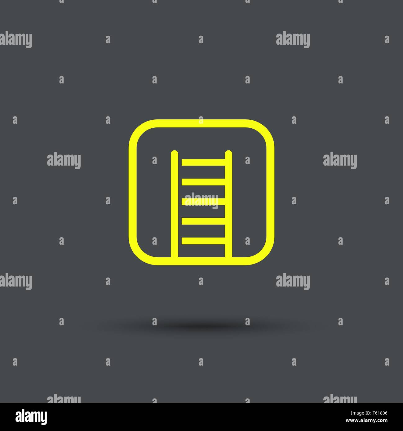 Fire ladder icon, isolated, yellow sign on the gray background ...