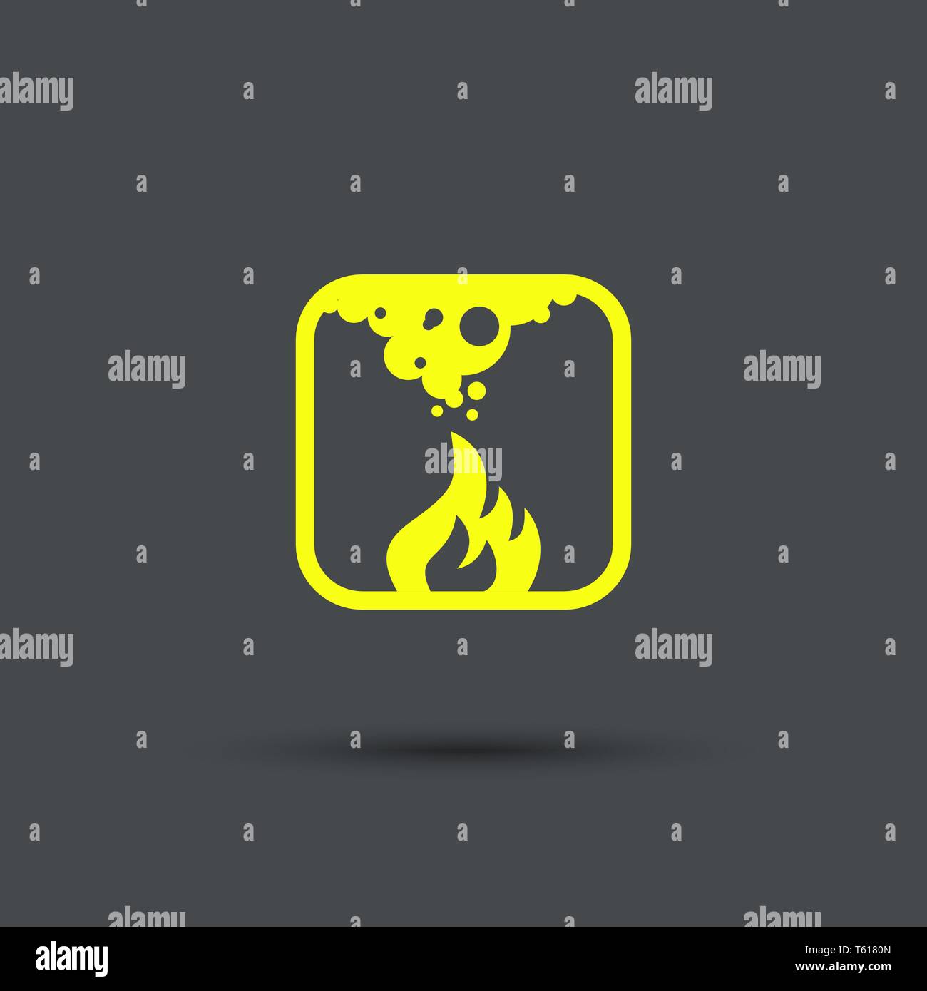 Fire Icon. Isolated. Yellow sign on the gray background. Exclusive ...