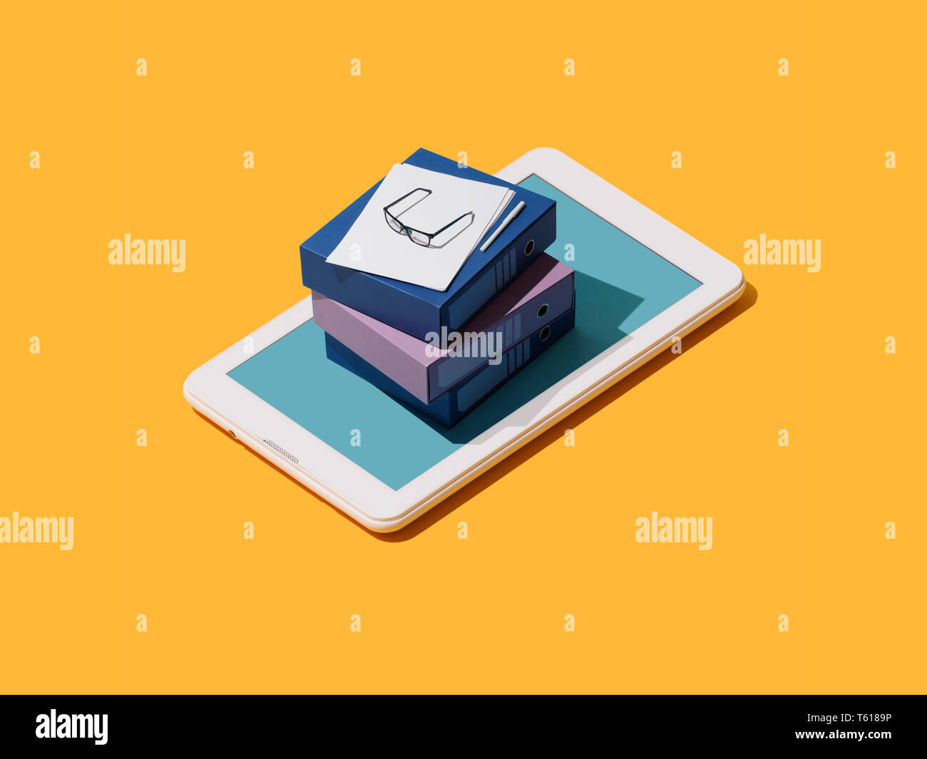 Business management and administration: pile of folders on a smartphone ...