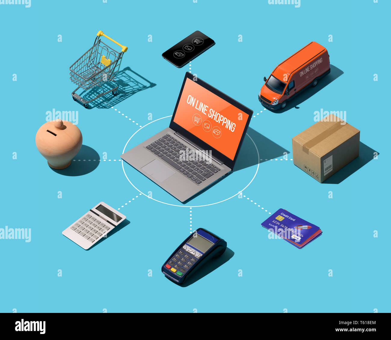 Online shopping, payments, and express delivery concept with isometric ...