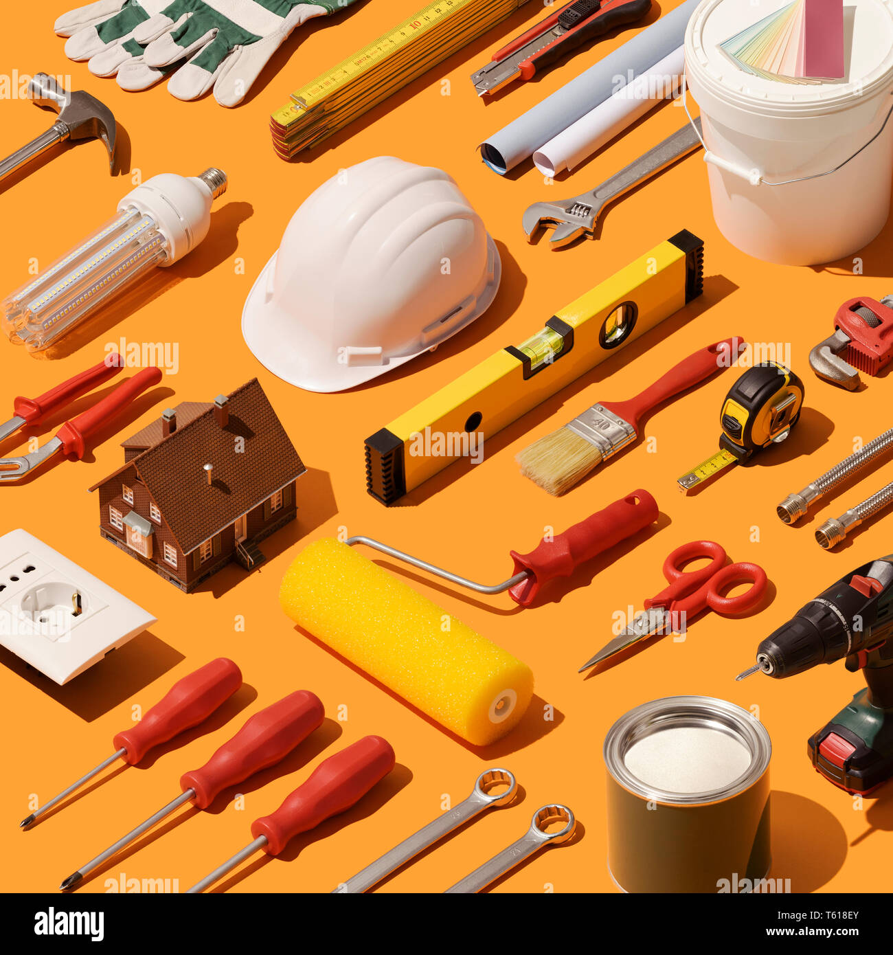 DIY, construction and home renovation concept: isometric tools and ...